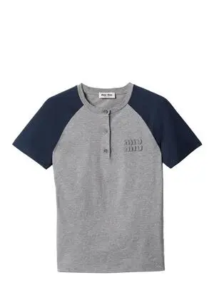 Miu Miu Cotton Jersey Henley Shirt - Grey+blue