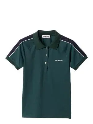 Miu Miu Cotton Jersey Polo Shirt - Bottle Green/blue