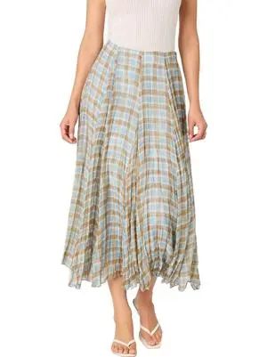 Astr The Label Fiori Plaid Skirt - Blue Brown Plaid