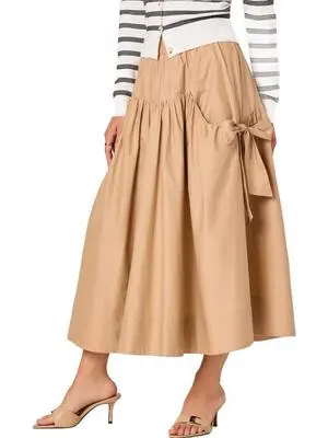 Astr The Label Lylah Bow Detail Cotton Skirt - Khaki