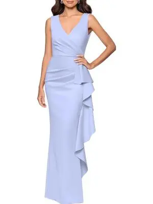Betsy & Adam Ruffle Scuba Gown - Sky Blue