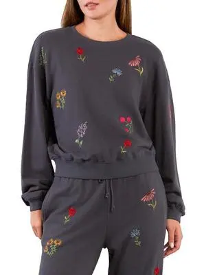 BILLY T Flower Burst Embroidered Cotton Sweatshirt Iron Gate