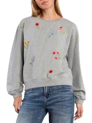 BILLY T Flower Burst Embroidered Cotton Sweatshirt - Powder Grey