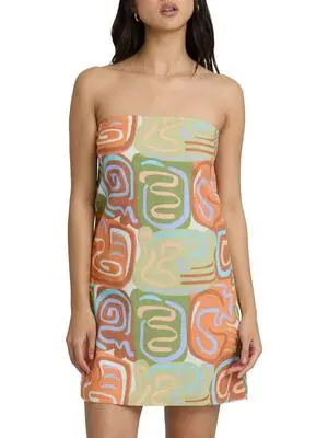BILLABONG Strapless Cotton Minidress - Orange Multi