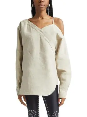 Coperni Heart Asymmetric Linen Shirt - Beige Bei