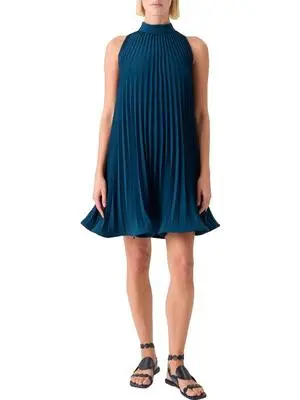 Akris Pleated Crepe Trapeze Dress - Dark Blue