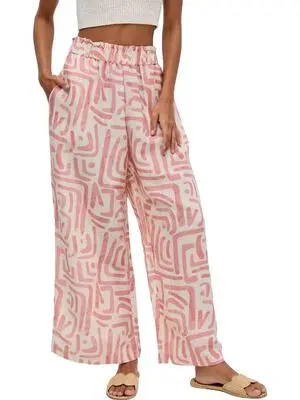 RAFFYA Printed Wide Leg Trousers - Pink