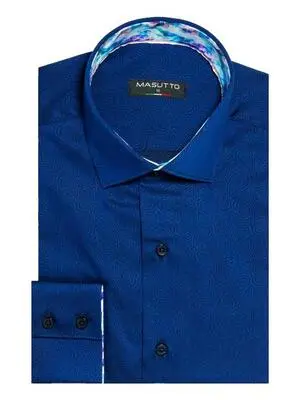 MASUTTO York Jacquard Button-up Long Sleeve Shirt - Navy Blue