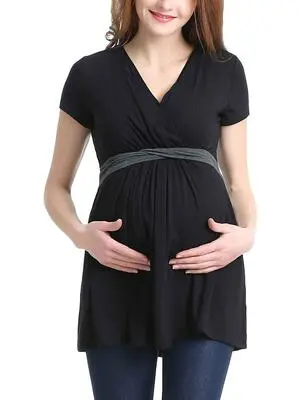 KIMI + KAI Maternity Nursing Colorblock Tunic Top - Black