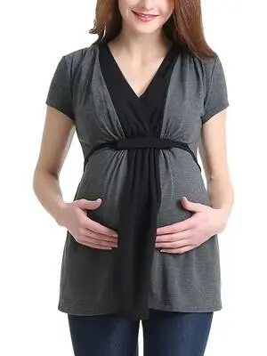 KIMI + KAI Maternity Colorblock Nursing Top - Gray