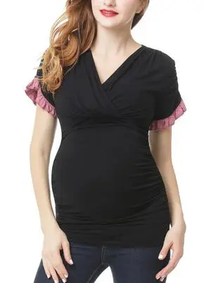KIMI + KAI Maternity V-neck Nursing Top - Black