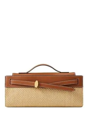 Veronica Beard Dash Leather & Raffia Clutch - Hazelwood Natural