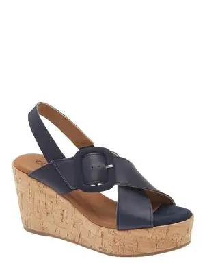 Cordani Dustin Slingback Wedge Sandal Navy Leather