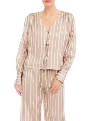 Fifteen Twenty Striped Tie-Front Shirt Khaki