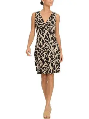 LASCANA Printed Wrap Look Dress - Black & Taupe