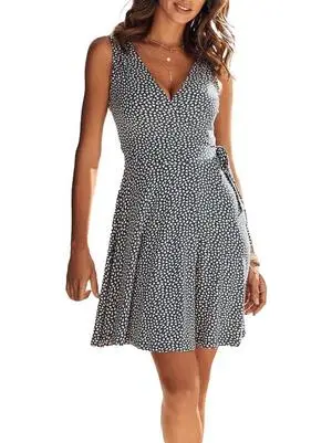 LASCANA Printed Wrap Look Dress - Blue Grey Print