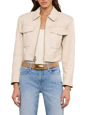 L'Agence Micah Quilted Leather Crop Jacket - Biscuit