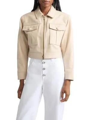 L'Agence Micah Quilted Leather Crop Jacket - Biscuit