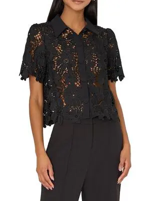 MILLY Addison Lace Crop Shirt - Black