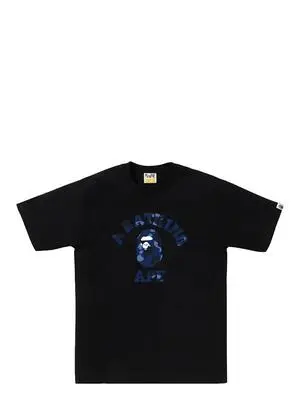 A BATHING APE Camo College Tee Shirt - Black X Navy Blue