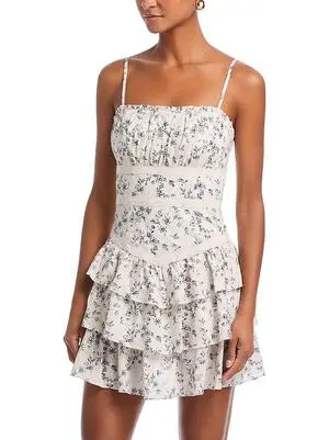 Aqua Floral Mini Dress - White/navy