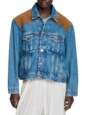 Sandro Denim & Suede Jacket - Light Blue Jean