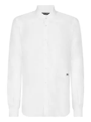 Dolce & Gabbana Linen Martini-fit Shirt With Dg Hardware - White