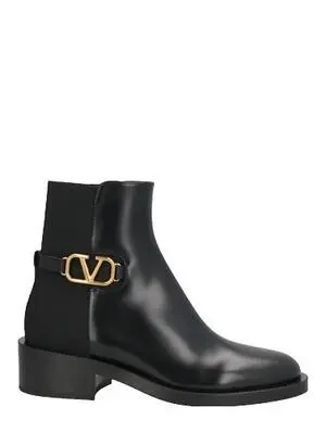 Valentino Garavani Ankle Boots In Leather And Textile Fibers - Black