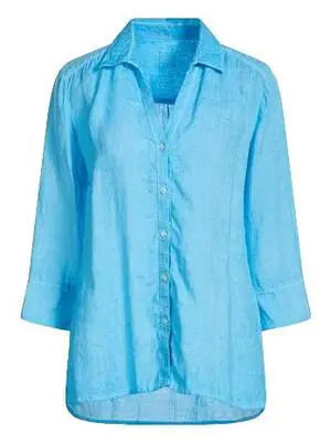 120% Lino Shirt In Linen With Gathered Details Azure