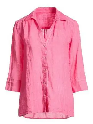 120% Lino Shirt In Linen With Gathered Details - Pink