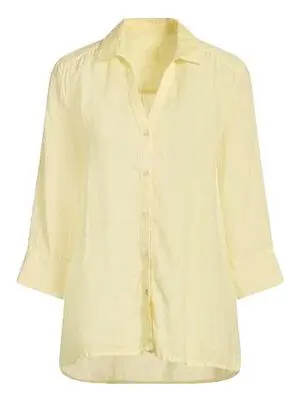 120% Lino Shirt In Linen With Gathered Details - Yellow