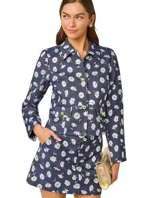 LILLY PULITZER Eloraina Jacquard Jacket - Low Tide Navy Petal Toss Metallic Jacquard