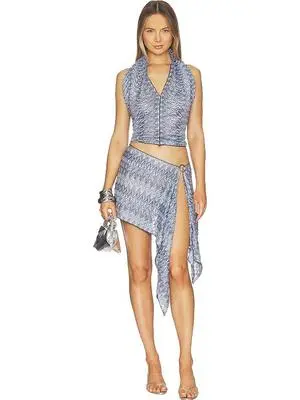 Hanne Bloch Knit Scarf Top And Skirt Set - Blue