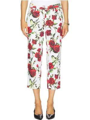 L'Agence Blaine Printed Stovepipe Jeans - White & Red Romantic Rose
