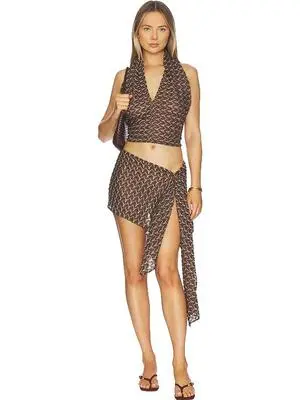Hanne Bloch Knit Scarf Top And Skirt Set - Brown