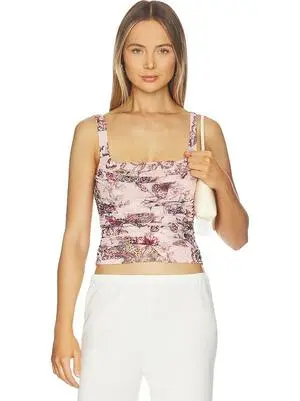 L'Agence Rasha Shirred Tank - Light Nectar Pink Small Multi Butterfly