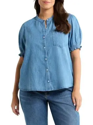 Caslon Puff Sleeve Chambray Shirt - Medium Wash