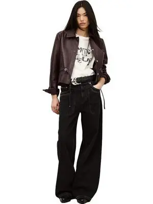 Ba&sh Manita Cropped Leather Jacket - Purple
