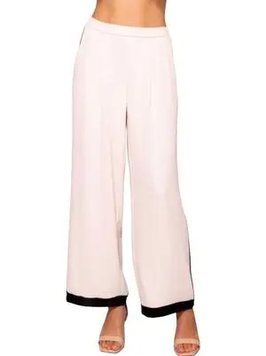 MELLODAY Side Stripe Wide Leg Pants - Black/bone