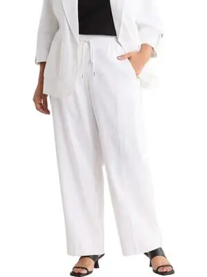 Jones New York Tie Waist Linen Blend Pants - Natural White