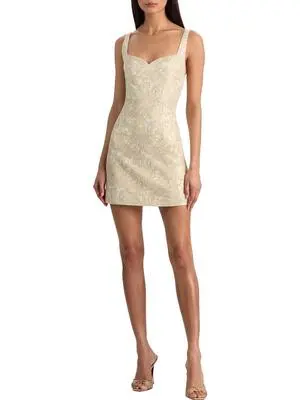 Alice + Olivia Eve Metallic Brocade Minidress - Off White/sage