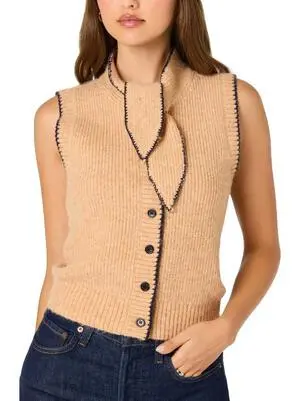 Astr The Label Auberthe Tie Neck Sweater Vest - Camel