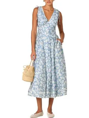 Astr The Label Emmery Floral Midi Dress - Blue Floral