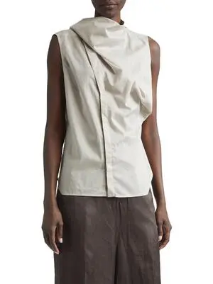 Rick Owens Sleeveless Semisheer Chambray Button-up Shirt - Pearl
