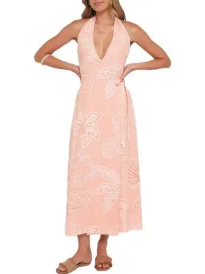 PETAL & PUP Sierra Midi Halter Dress - Peach Floral