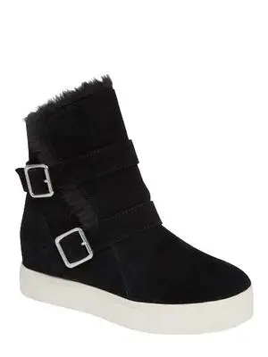 J/SLIDES NYC Wells Faux Fur Trim High Top Sneakers - Black Suede