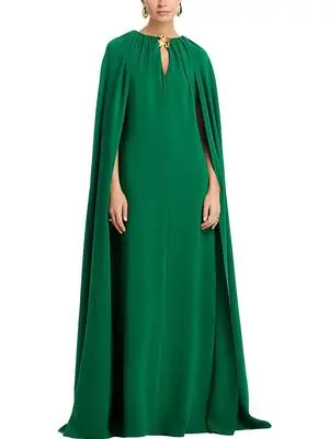 Oscar De La Renta Draped Sleeved Caftan With Brooch - Malachite