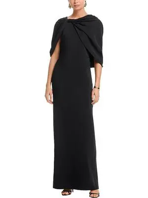 Oscar De La Renta Draped Sleeve Cady Column Gown - Black