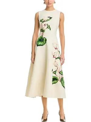 Oscar De La Renta Sleeveless Chine Cyclamen Day Dress - White/ivory