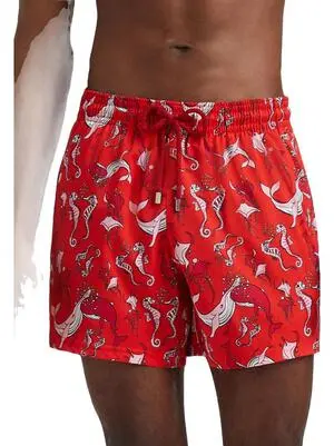 Vilebrequin Printed 5.5" Swim Trunks - Coquelicot